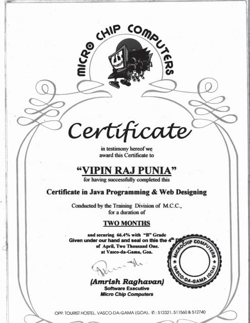 Computer software programming certificate | PDF