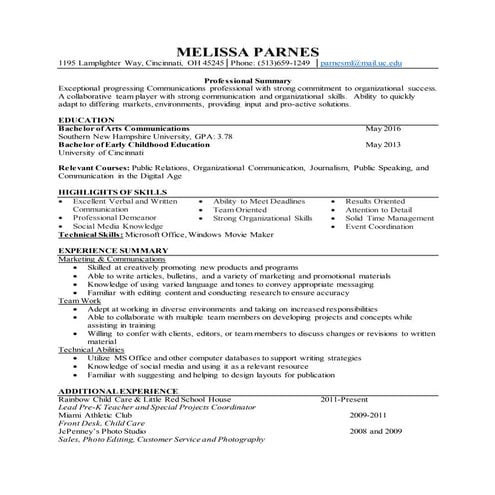 2016 Resume Melissa Parnes2 | PDF