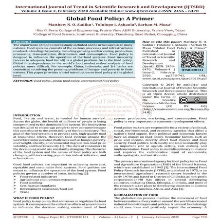 Global Food Policy A Primer | PDF