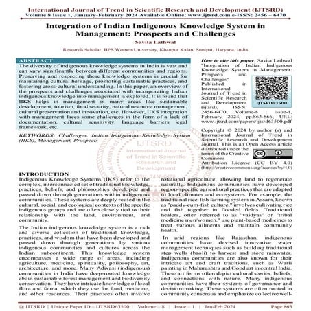 Integration of Indian Indigenous Knowledge System in Management Prospects and Challenges | PDF