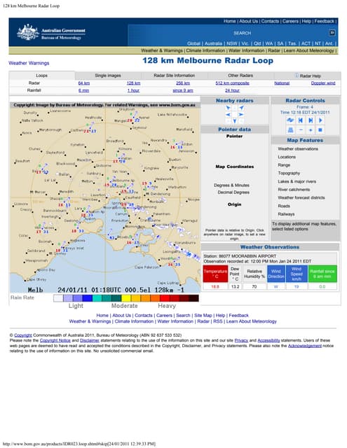 128 km melbourne radar loop 15.48, 21.1.11