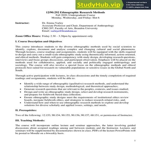 12 90 292 Ethnographic Research Methods | PDF