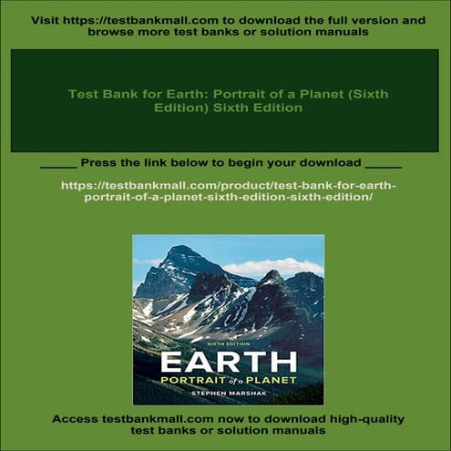Test Bank for Earth: Portrait of a Planet (Sixth Edition) Sixth Edition ...