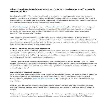 Directional Audio Gains Momentum in Smart Devices as Audfly Unveils New ...