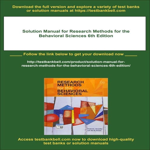 Research Methods for the Behavioral Sciences 5th Edition Gravetter Solutions Manual | PDF