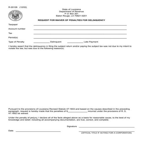 Request for Waiver of Penalty for Delinquency | PDF