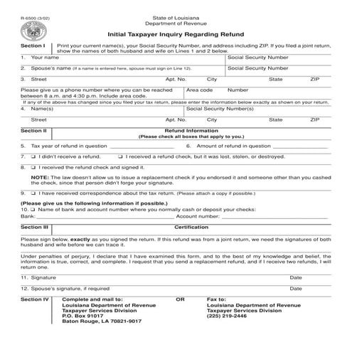 Initial TaxPayer Inquiry Regarding Refund | PDF
