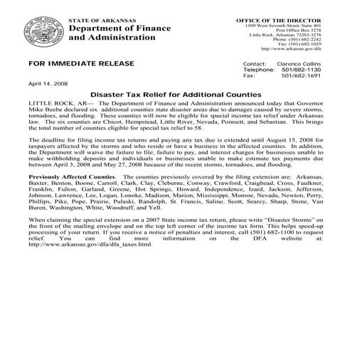 Tax Relief for Disaster Victims - Additional Counties | PDF