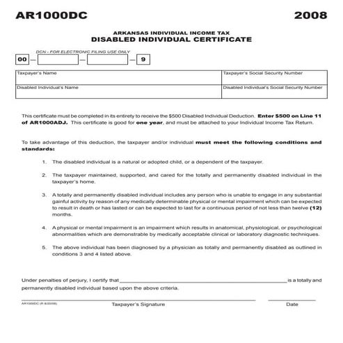AR1000DC - Disabled Child Certificate | PDF
