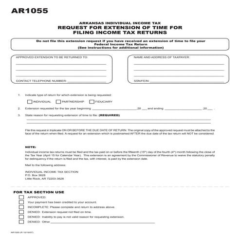 AR1055 - Extension of Time to File Request - Individual, Partnership ...