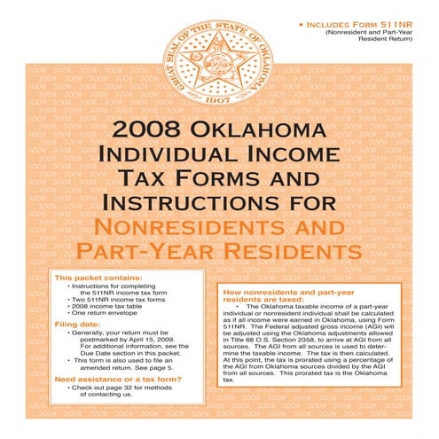 Individual Nonresident/Part-Year Income Tax Return Packet | PDF