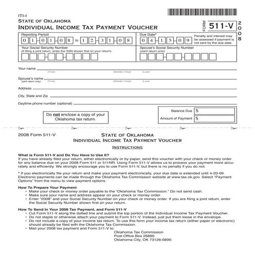 Oklahoma Individual Income Tax Payment Voucher | PDF