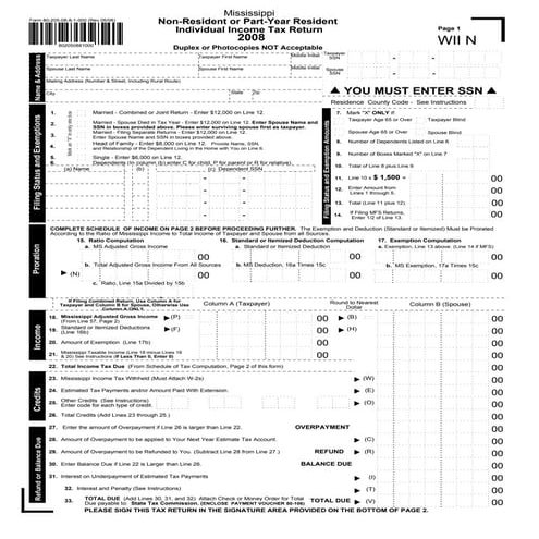 Non-Resident & Part Year Resident Income Tax Return | PDF