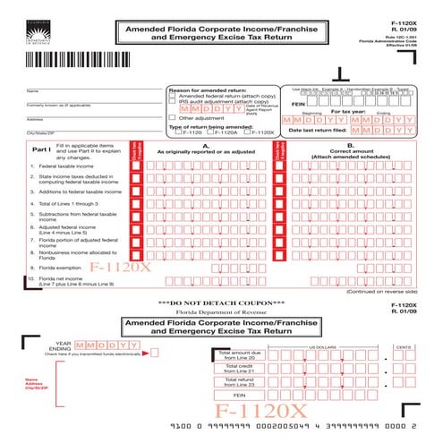 Amended Florida Corporate Income/Franchise and Emergency Excise Tax ...