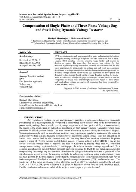 Simulation And Comparison Of Dvr And Dstatcom Used For Voltage Sag