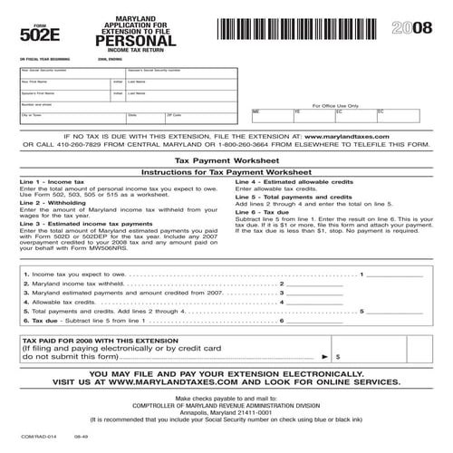 If you owe additional Maryland tax and are seeking an automatic six ...