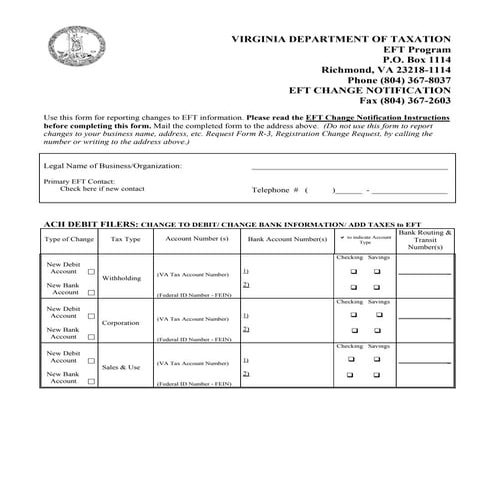EFT Change Notification Form | PDF | Credit Cards | Personal Debt