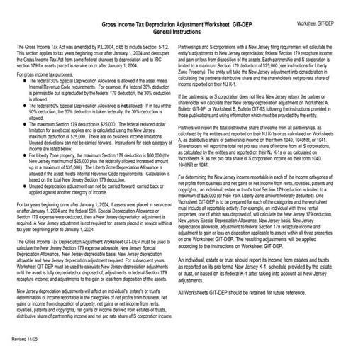 Gross Income Tax Depreciation Adjustment Worksheet (Updated: 11/29/05 ...
