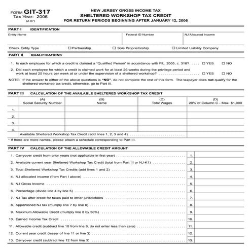 Sheltered Workshop Tax Credit | PDF