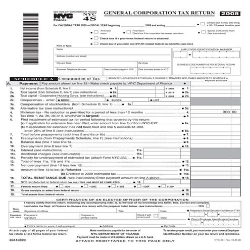 NYC-4S EZ General Corporation Tax Return | PDF