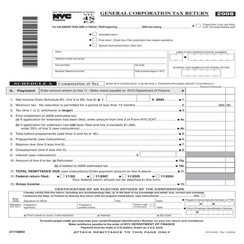 NYC-9.5 Claim for REAP Credit Applied to General Corporation Tax and ...