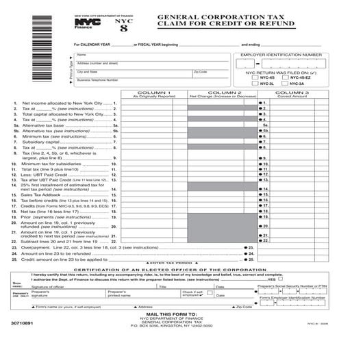 NYC-9.7 UBT Paid Credit for General Corporation Taxpayers | PDF