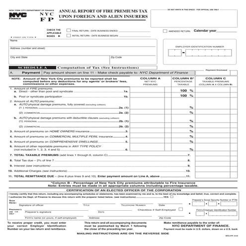 NYC-FP Annual Report of Fire Premiums Tax Upon Foreign and Alien ...