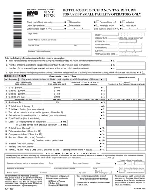 NYC-HTX Hotel Room Occupancy Tax Return | PDF