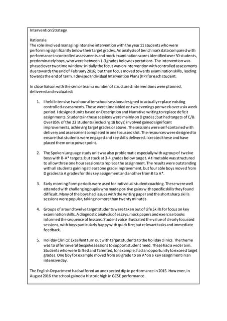 INDIVIDUAL INTERVENTION PLAN IIP | DOCX | Homework and Study | Education