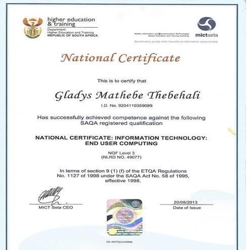 Mathebe Enduser Cert | PDF
