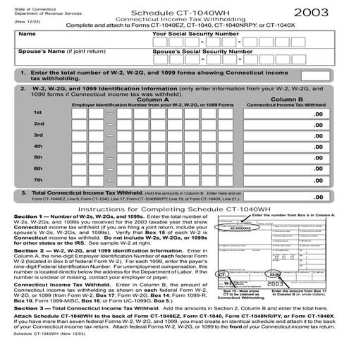 Connecticut Income Tax Withholding Supplemental Schedule | PDF