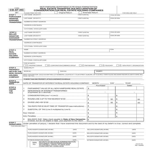 Real Estate Transfer Declaration of Consideration for Holding Companies ...