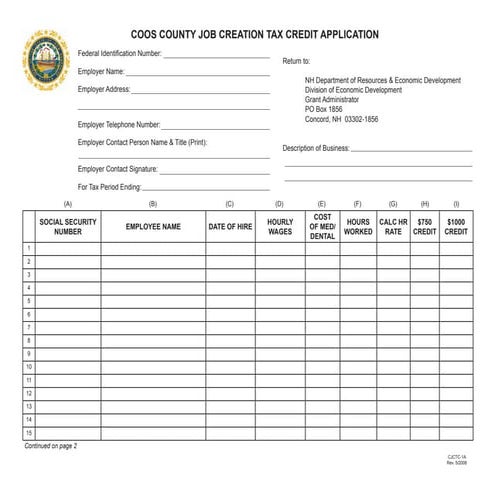 Coos County Job Creation Tax Credit Application (See FAQ for more info ...