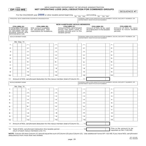 Combined Group Net Operating Loss (NOL) Deduction Form | PDF | Personal ...