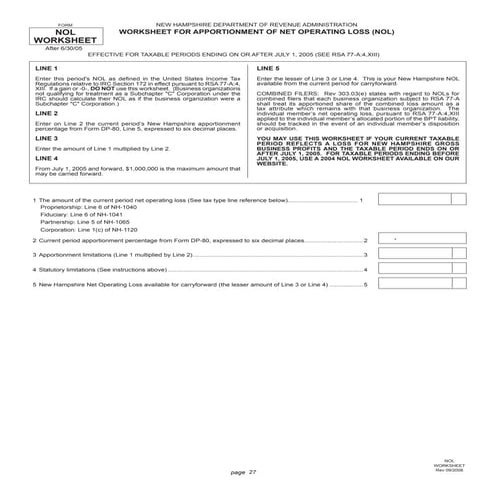 Net Operating Loss Worksheet | PDF