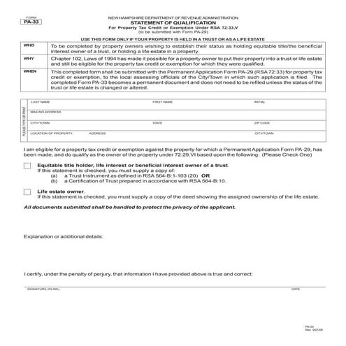 Statement of Qualification for Trusts or Life Estates | PDF