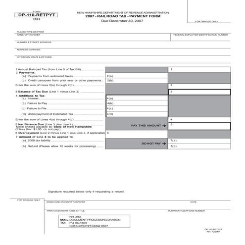 Railroad Tax Return Booklet, Includes DP-255-ES Quarterly Payment Forms ...