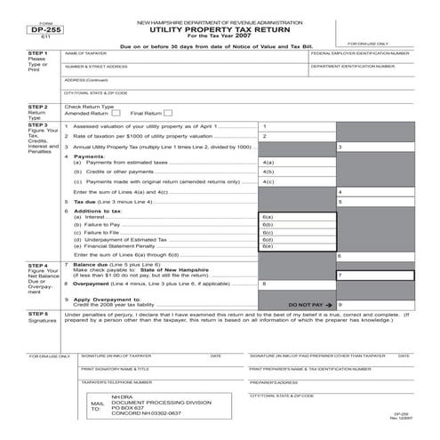 Utility Property Tax Return, Includes DP-255-ES Quarterly Payment Forms ...