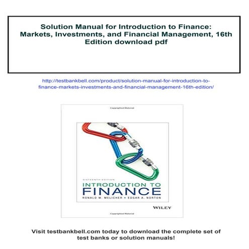 Solution Manual for Introduction to Finance: Markets, Investments, and ...
