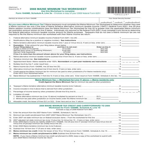 Minimum Tax worksheet | PDF