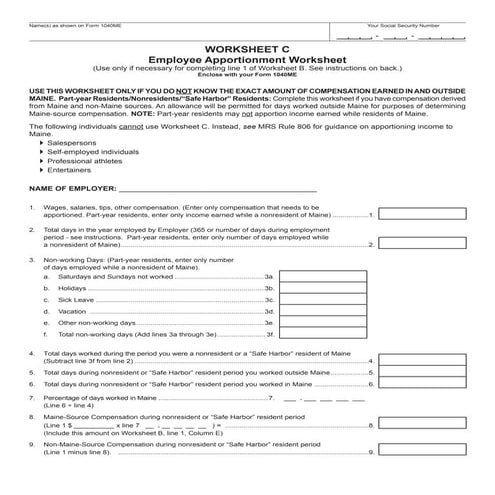 Worksheet C employee apportionment | PDF