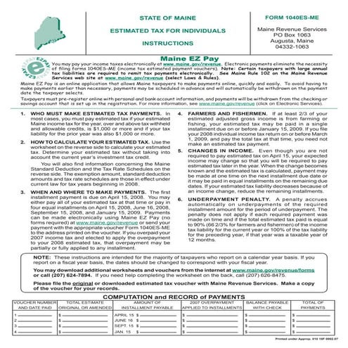 1040ES-ME vouchers for estimated tax payments | PDF