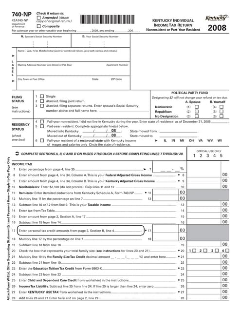 740-EZ - 2008 Kentucky Individual Income Tax Return - Form 42A740-EZ | PDF