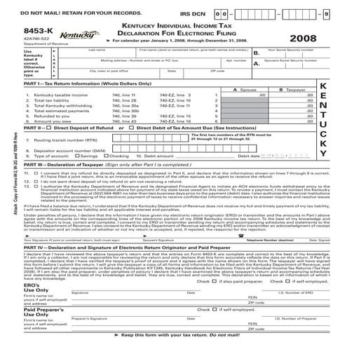 8453-K - Kentucky Individual Income Tax Declaration For Electronic ...