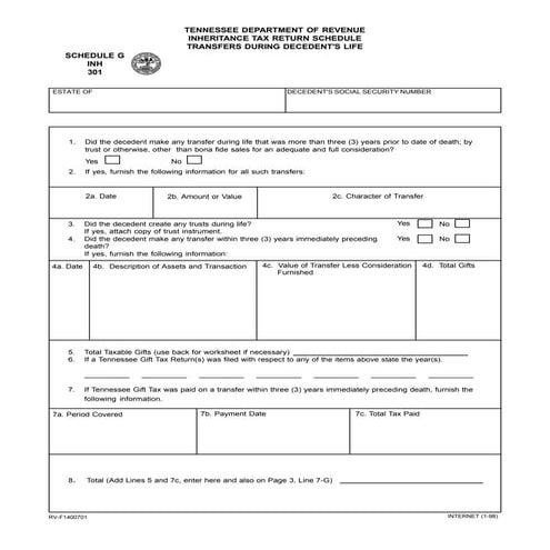 Schedule G - Transfers During Decedent's Life | PDF