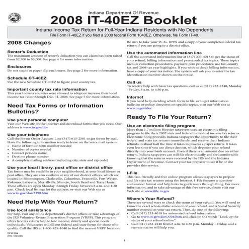 2008 IT-40EZ Income Tax Booklet with Form and Schedule | PDF