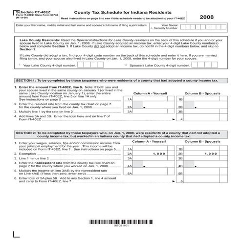 County Tax Schedule for IT-40EZ Filers | PDF