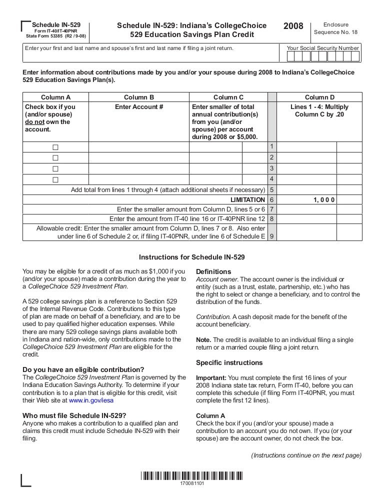 Indiana's CollegeChoice 529 Education Savings Plan Credit