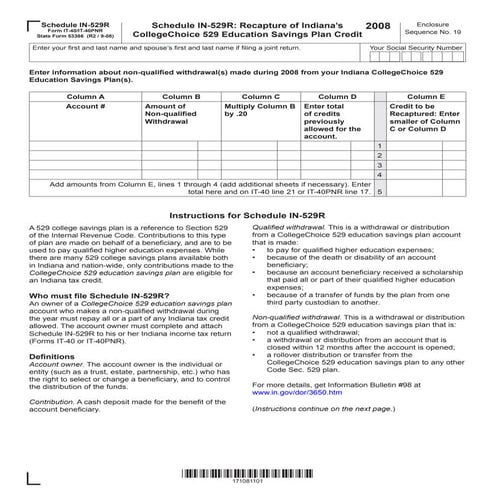 Recapture of Indiana's CollegeChoice 529 Education Savings Plan Credit ...