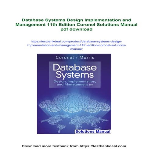 Database Systems Design Implementation and Management 11th Edition Coronel Solutions Manual | PDF